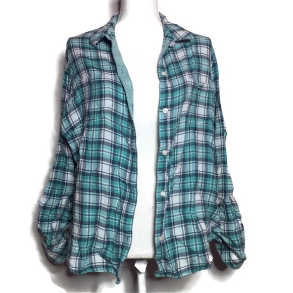 Riders by Lee | Tops | Blue Green Plaid Button Up | Poshmark